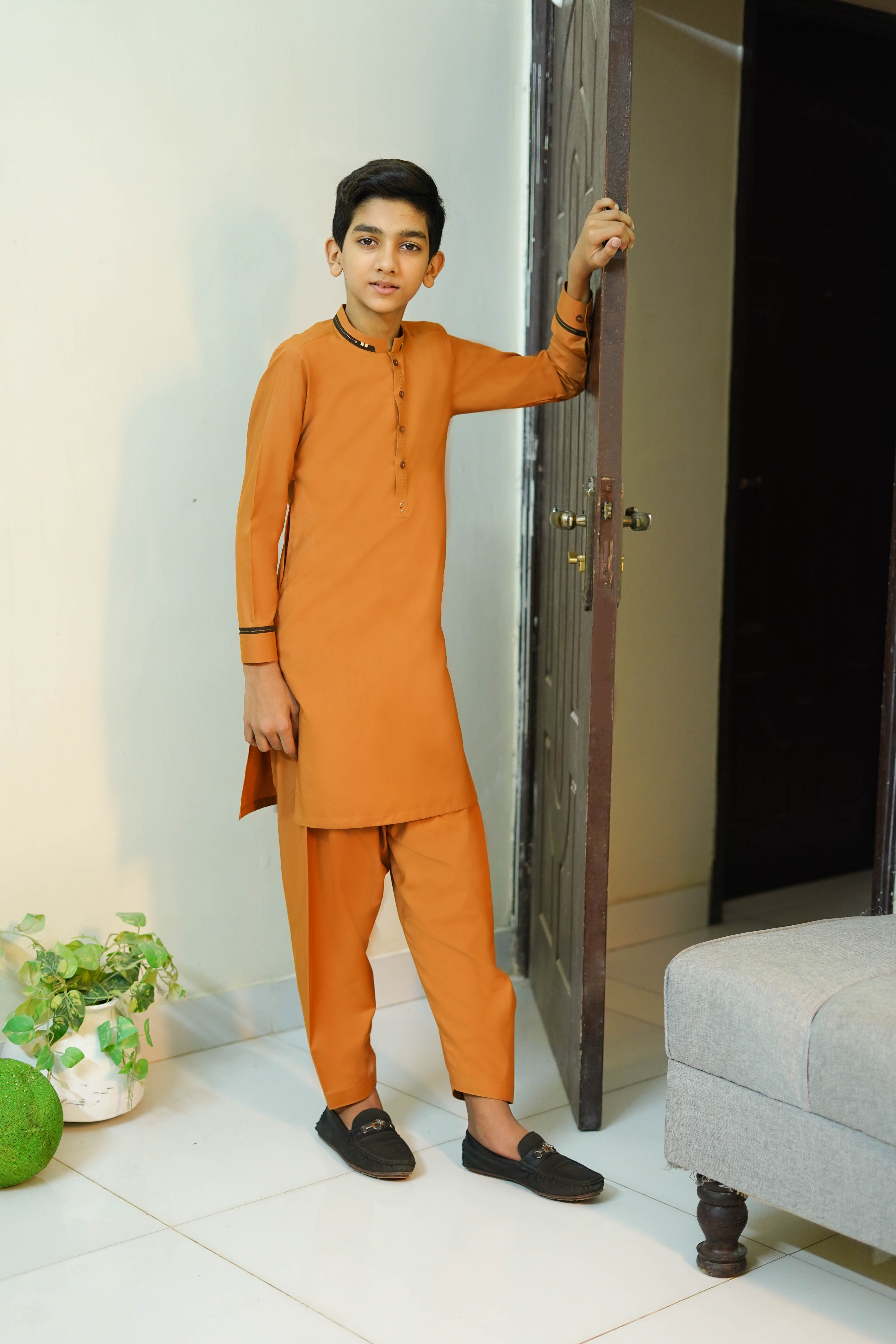 New Mustard Designer Boy's Kameez Shalwar RJ-KIDS212 – Rao Jee Designer